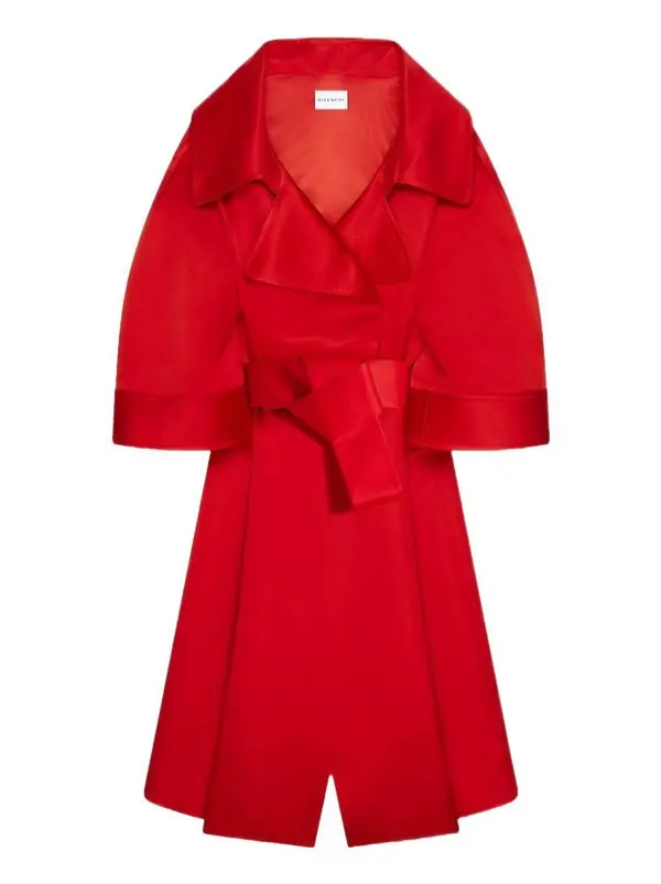 Givenchy Long Cocoon Coat In Satin - Cinnabar