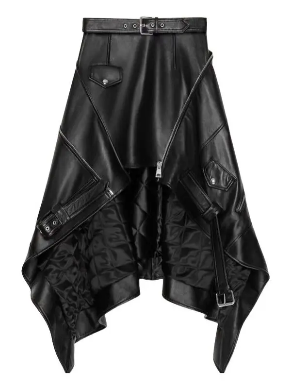Givenchy Asymmetrical Leather Biker Skirt - Black