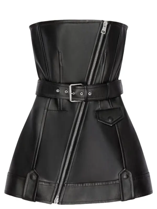 Givenchy Mini Bustier Biker Dress In Leather - Black
