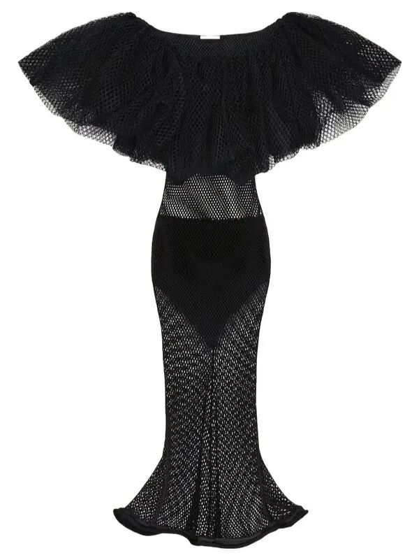 Givenchy Mesh Ruffled Off-the-shoulder Dress - Black