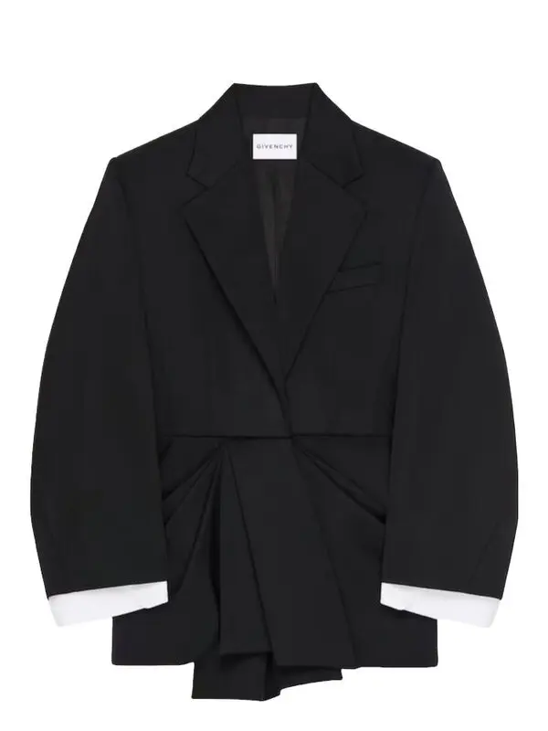 Givenchy Single-breasted Draped Jacket In Wool Grain De Poudre - Black