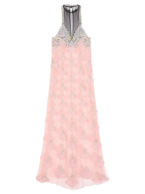 Valentino Garavani Round Neck Sleeveless Embroidered Dress - Pink