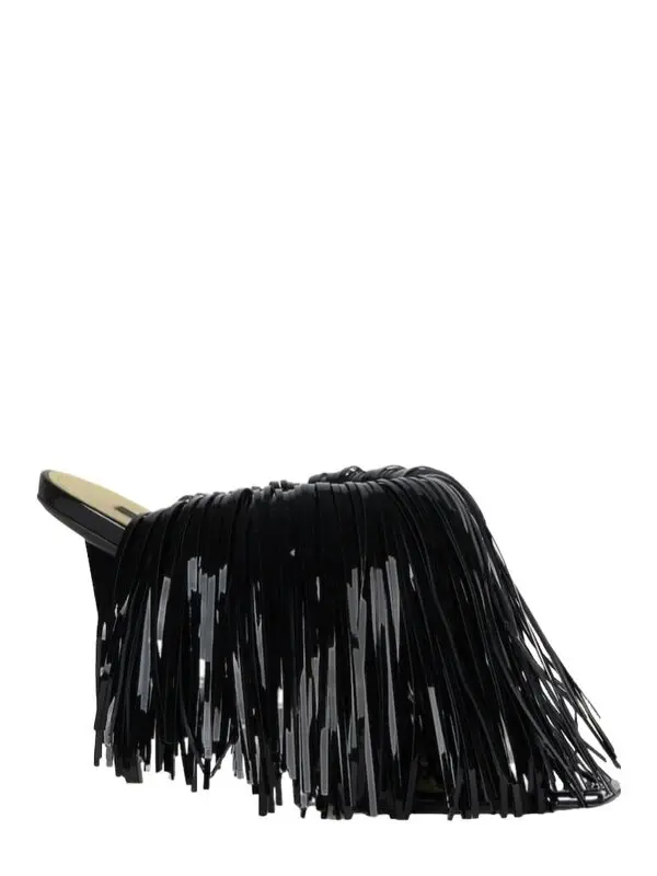 Givenchy Boudoir Heeled Mules In Patent Leather With Fringes - Black