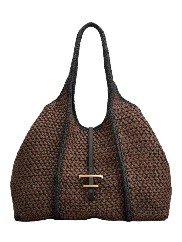 TOD'S Timeless Large Raffia Shoulder Bag - Black