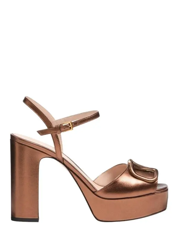 Valentino Garavani Vlogo Signature Platform Sandal In Laminated Nappa Leather 115mm - Brown