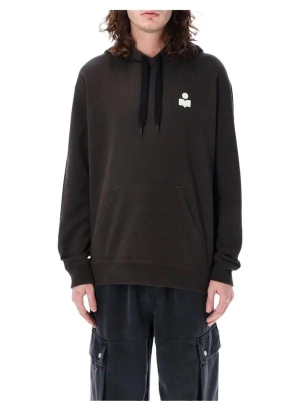 Isabel Marant Étoile Matte Logo Printed Drawstring Hoodie - Black