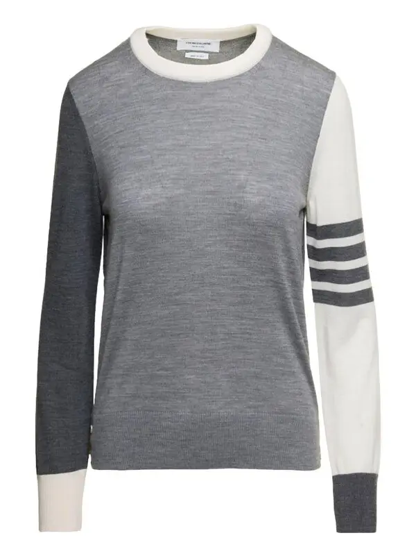 Thom Browne Rwb Striped Knitted Crewneck Jumper - Gray