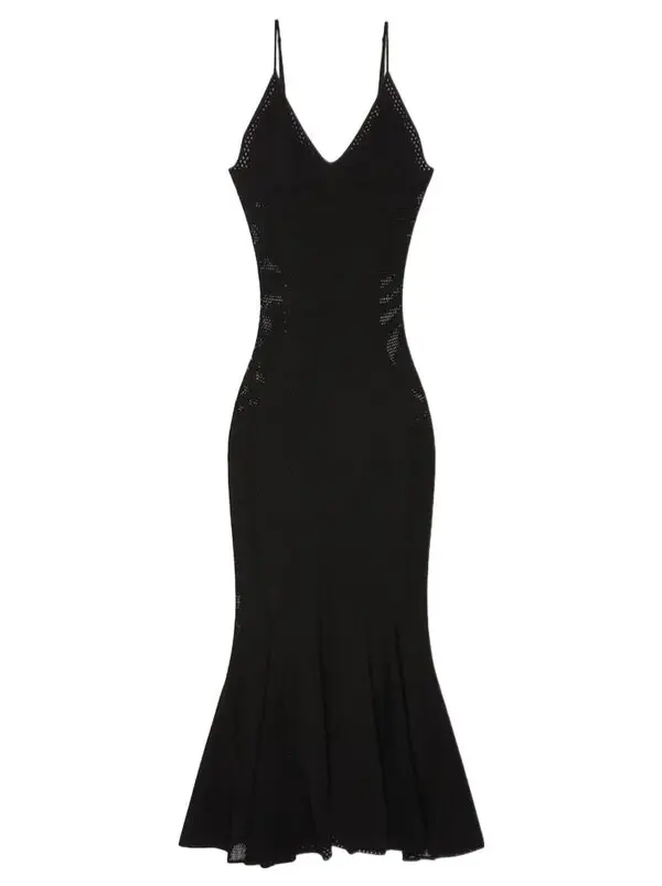 Givenchy Midi Dress In Openwork Knit With V-neckline - Black