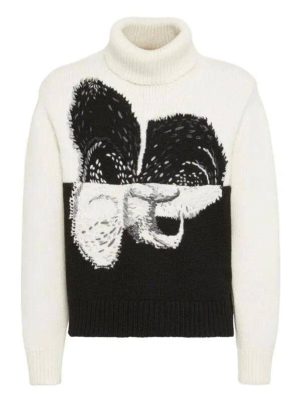 Alexander McQueen Orchid" Intarsia Knit Turtleneck Jumper - Black