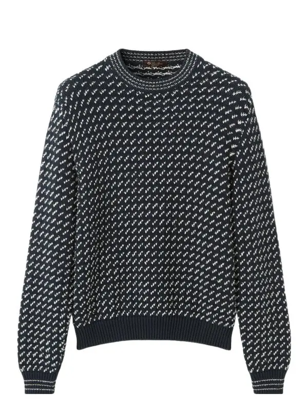 Loro Piana Yawl Crewneck Two-tone Pattern Sweater - Navy Cloud Dream