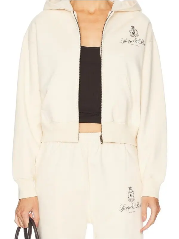 SPORTY  RICH Sporty & Rich Long Sleeve Zip-up Hooded Sweatshirt - White