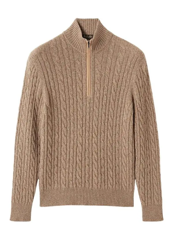 Loro Piana Treccia Jumper With Zip Neck - Rustic Brown Mel