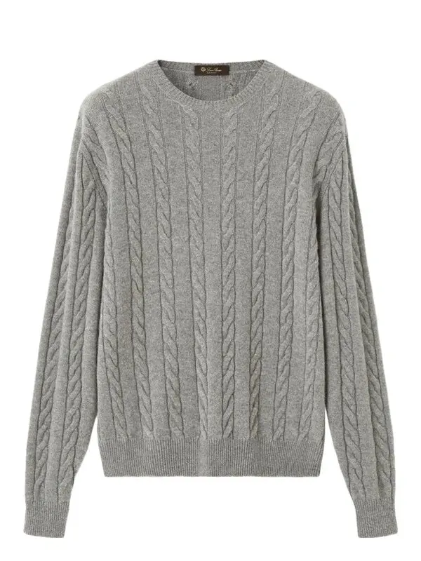 Loro Piana Cedar Cable Knit Crewneck Sweater - Gray