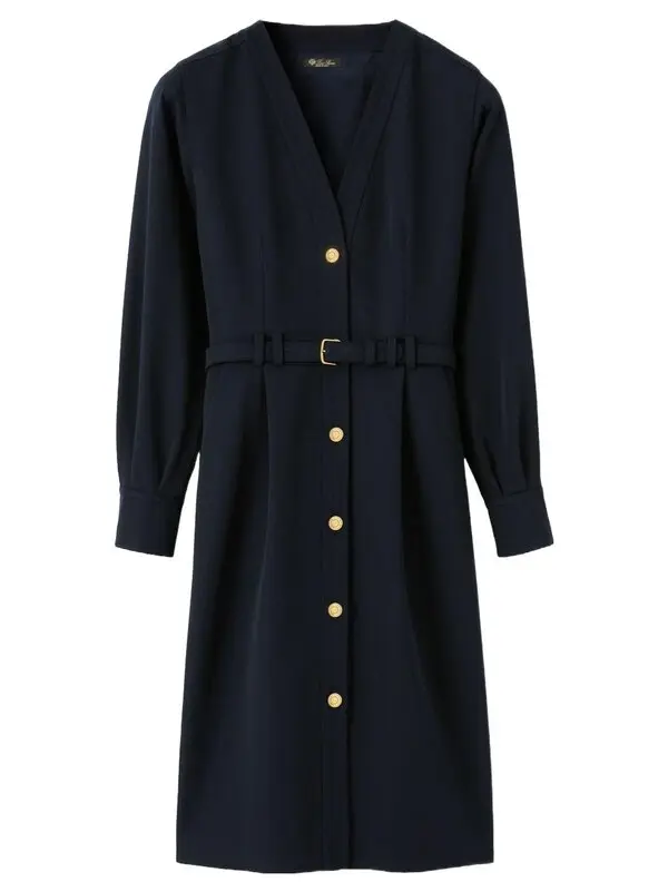 Loro Piana Bis Gladys Dress With V-neck And Belted Waist - Navy Blue