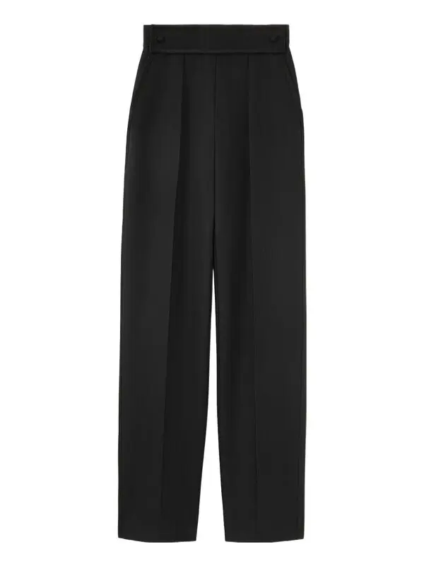 Loro Piana High-rise Straight Cut Trousers With Satin Trim - Black