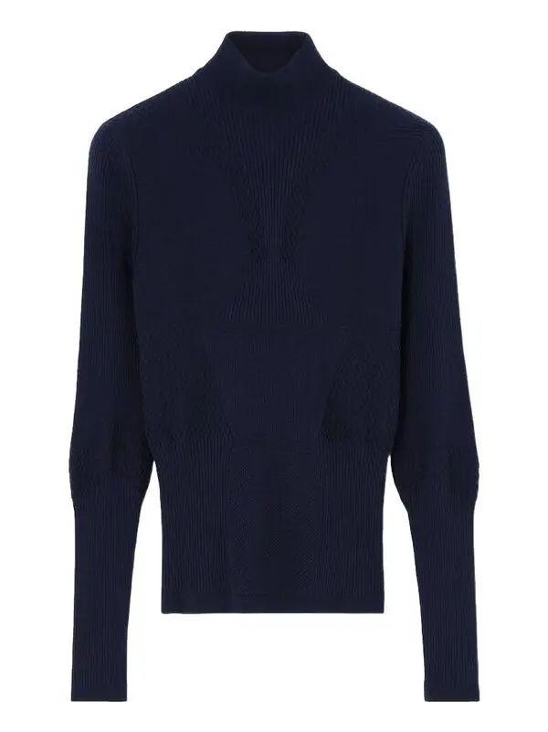 Loro Piana Durango High Neck Ribbed Sweater - Navy Blue