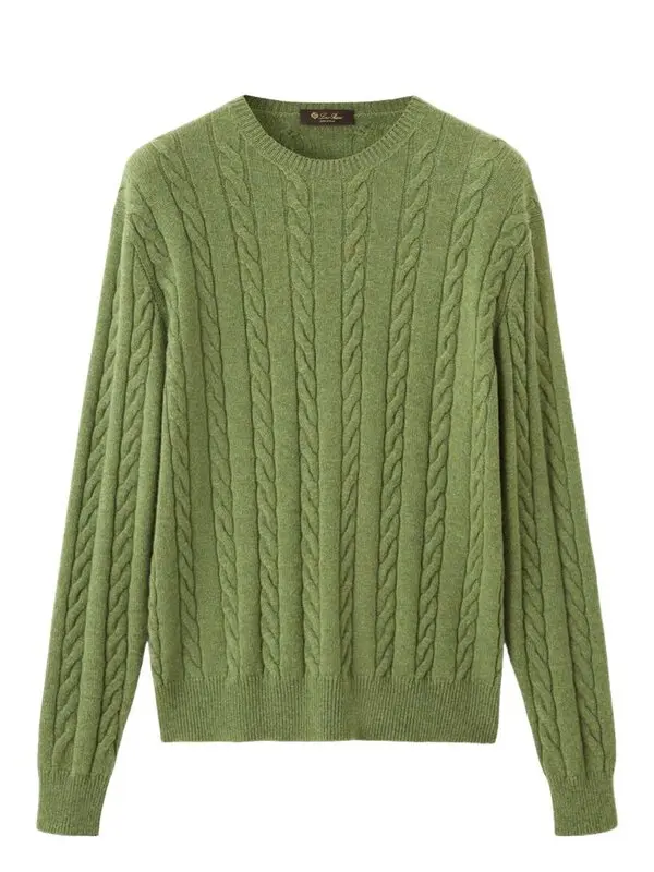 Loro Piana Cedar Crewneck Cable Knit Sweater - Eden Path Melange