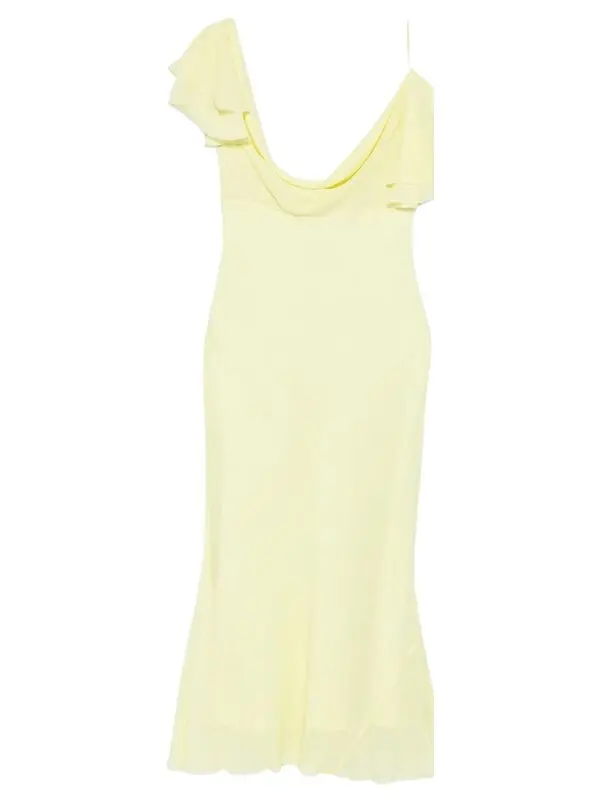 SELF-PORTRAIT Georgette Frill Asymmetrical Midi Dress - White