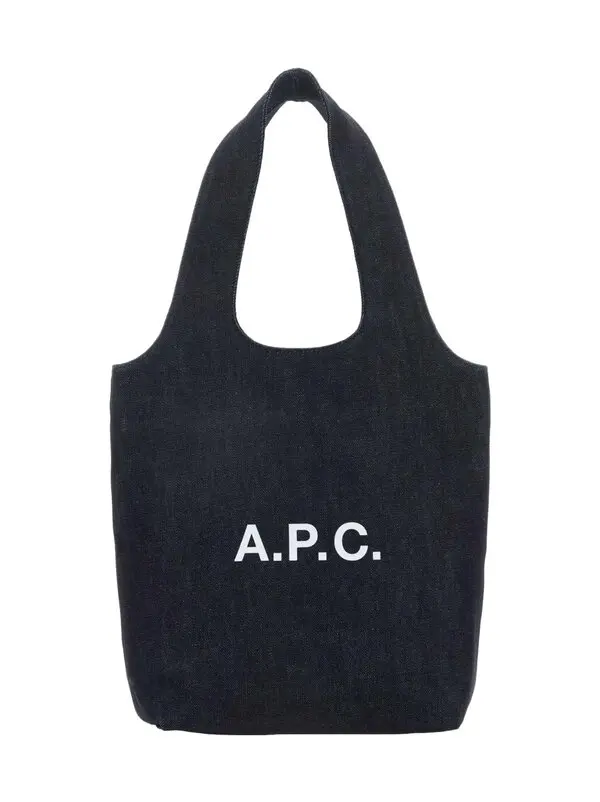 A.p.c. Ninon Logo Printed Denim Small Tote Bag - Black