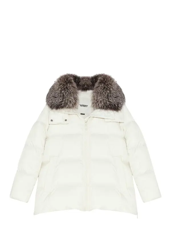 YVES SALOMON A-shaped Waterproof Down Jacket With Fur Details - White