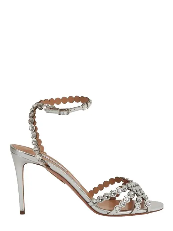 AQUAZZURA Tequila 85 Crystal Embellished Sandals - Gray