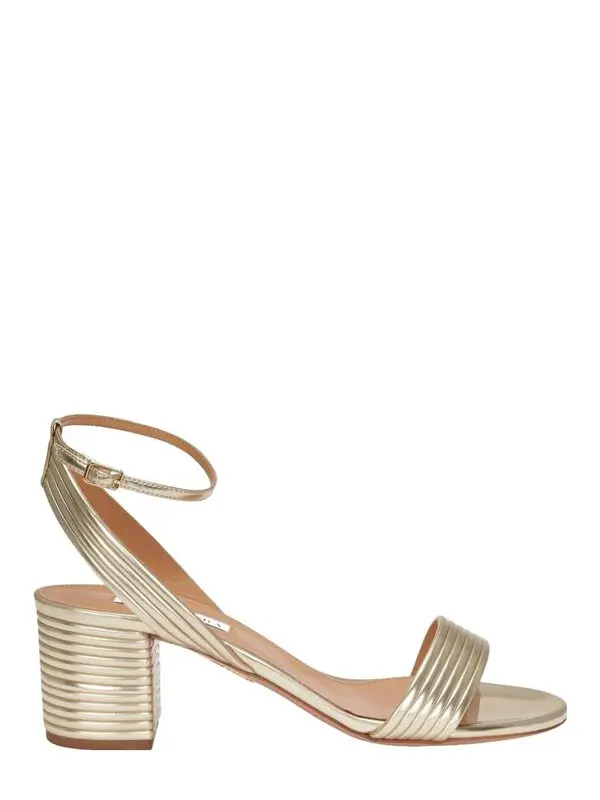 AQUAZZURA Sundance 50 Metallic Block Heel Sandals - Nude
