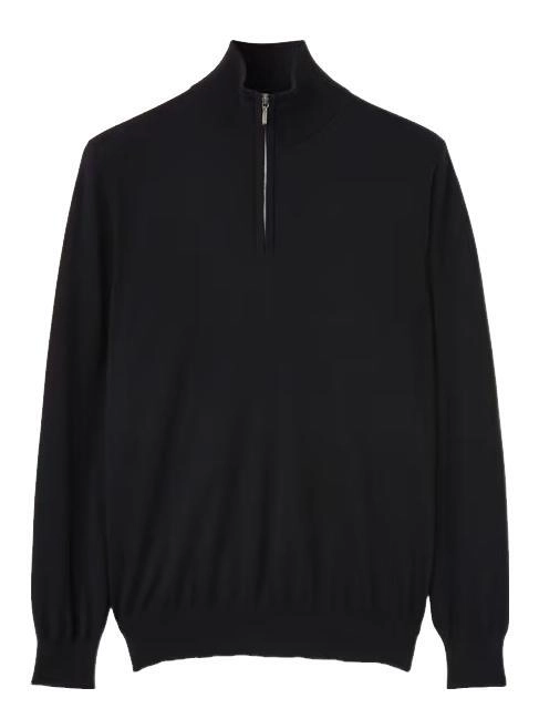 Loro Piana Freshly Cut Wool" Quarter Zip Sweater - Black