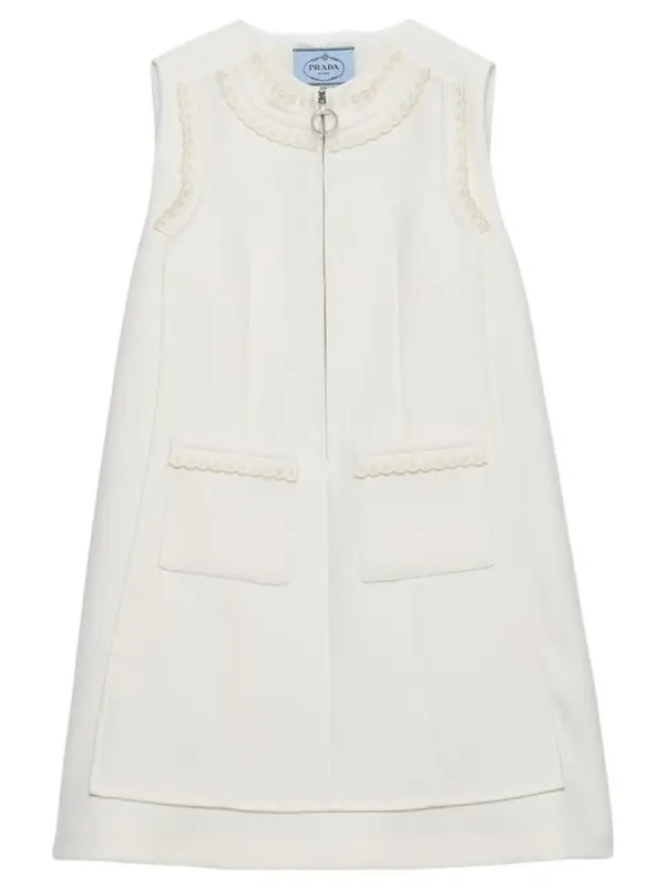 Prada Embroidered Natté Fabric Mini-dress - White