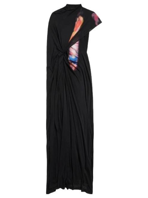 Balenciaga Stained Glass Drape Cape Dress - Black