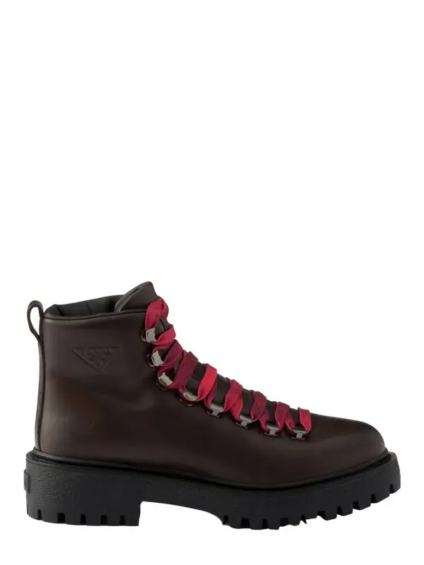 Prada Leather Lace-up Boots - Teak