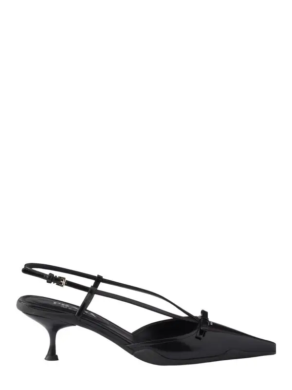 Prada Brushed Leather Slingback Pumps With Bow Detailing - Black