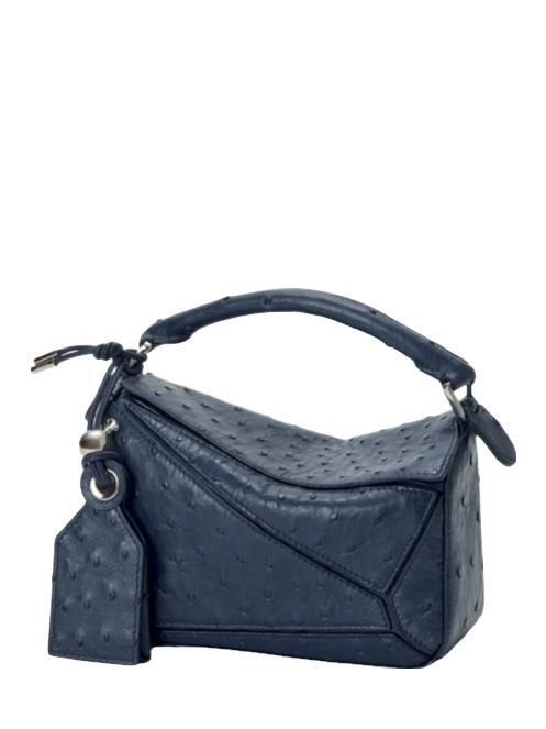 Loewe Mini Lightweight Puzzle Bag In Ostrich - Deep Navy Blue