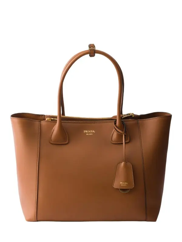 Prada Large Leather Tote Bag - Cognac