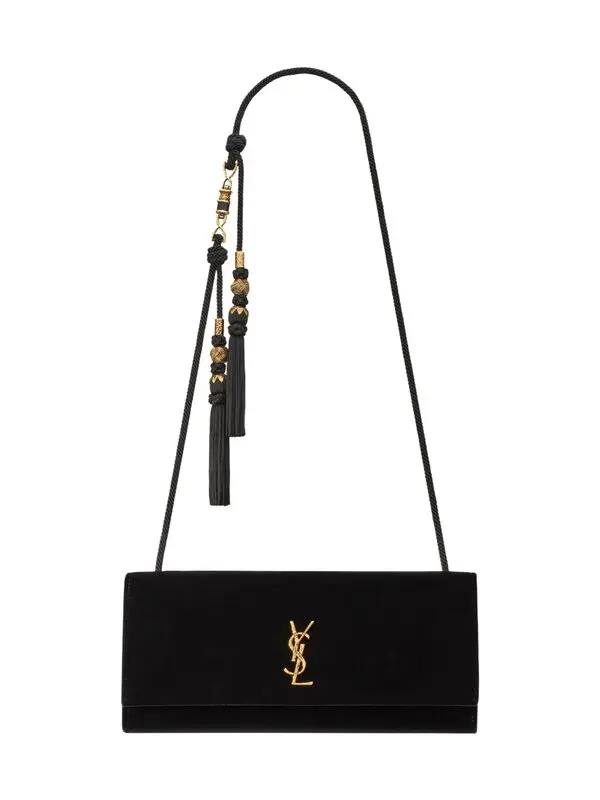 Saint Laurent Kate Clutch On Chain In Suede - Black