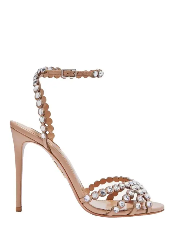 AQUAZZURA Tequila 105 Metallic Crystal Embellished Sandals - Nude
