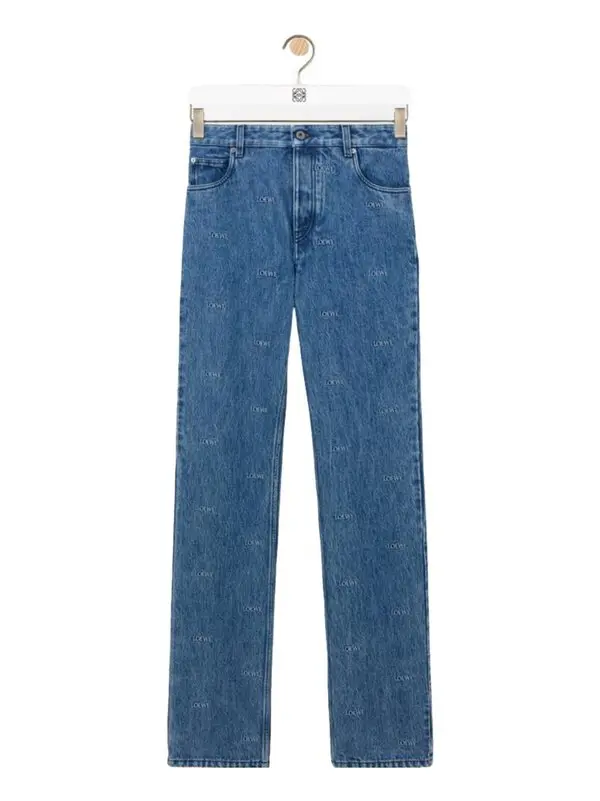 Loewe Belt Loop Jeans With All-over Logo Print - Denim Blue