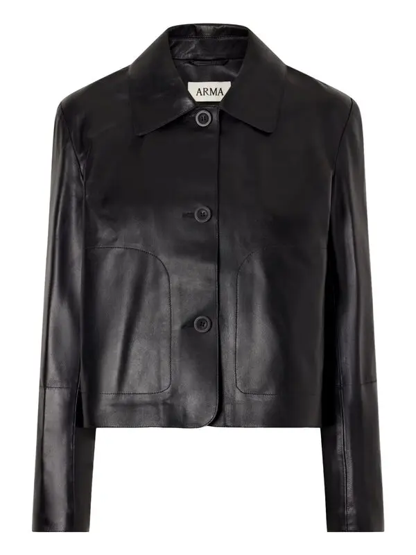 ARMA Cropped Leather Chore Jacket - Black