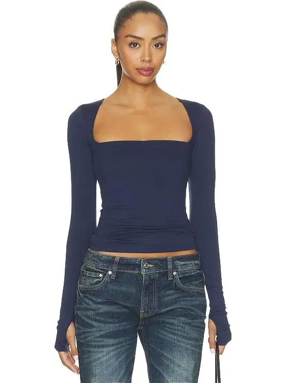 AFRM Ines Knit Crepe Top - Black Iris