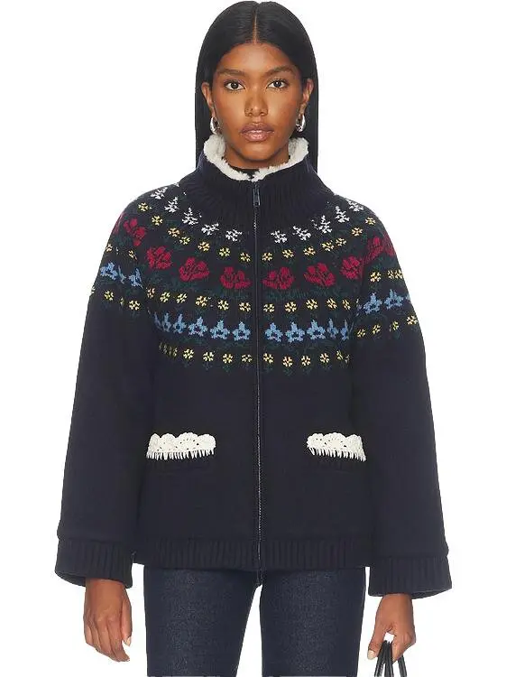 Sea Preston Knit Sherpa Lined Jacket - Navy