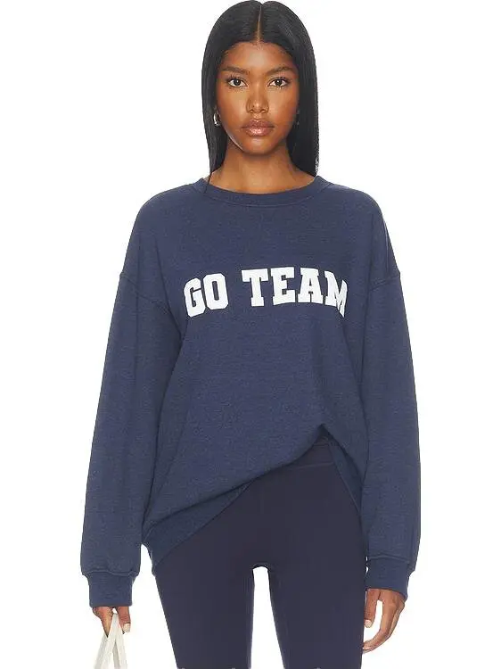 SUNNY SOMEWHERE Oversized Crew Neck "go Team" Sweatshirt - Navy