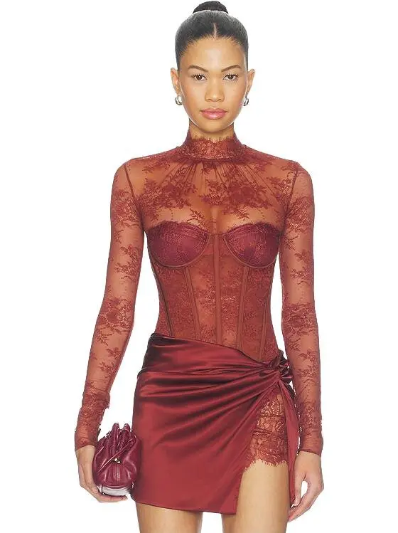 Retrofete Valentina Lace Bodysuit - Cigar