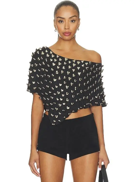 UNDERSTATED LEATHER Heart Charm Cropped Poncho - Black