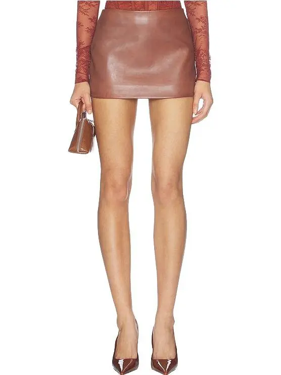 Retrofete Valerie Leather Skirt - Cigar