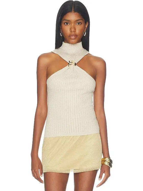 Superdown Charlee Knot Front Top In Metallic Neutral - Nude Metallic