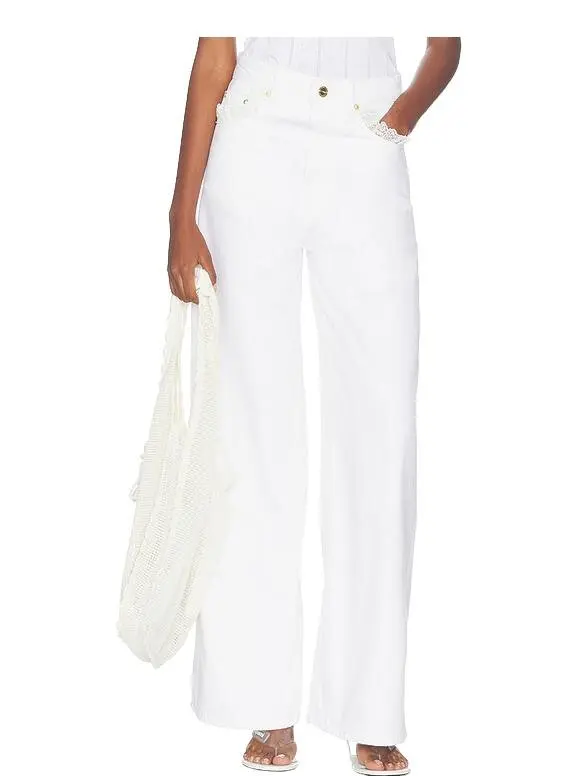 GANNI White Denim Lari Jeans With Lace Trim - Bright White