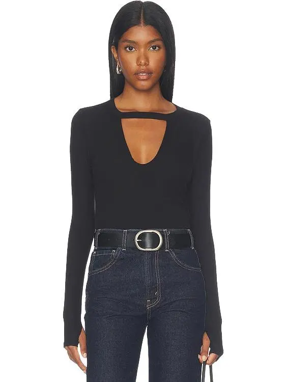 Michael Lauren Keplin Fitted Long Sleeve Top With Cutout Detail - Black