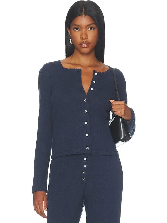 LESET Pointelle Classic Cardigan - Midnightmelange