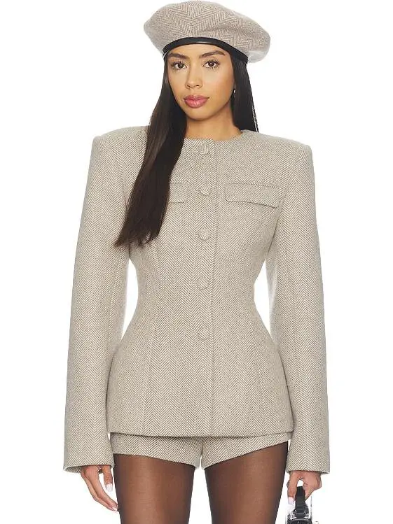 Naked Wardrobe Chevron Suited Button Up Blazer - Taupe