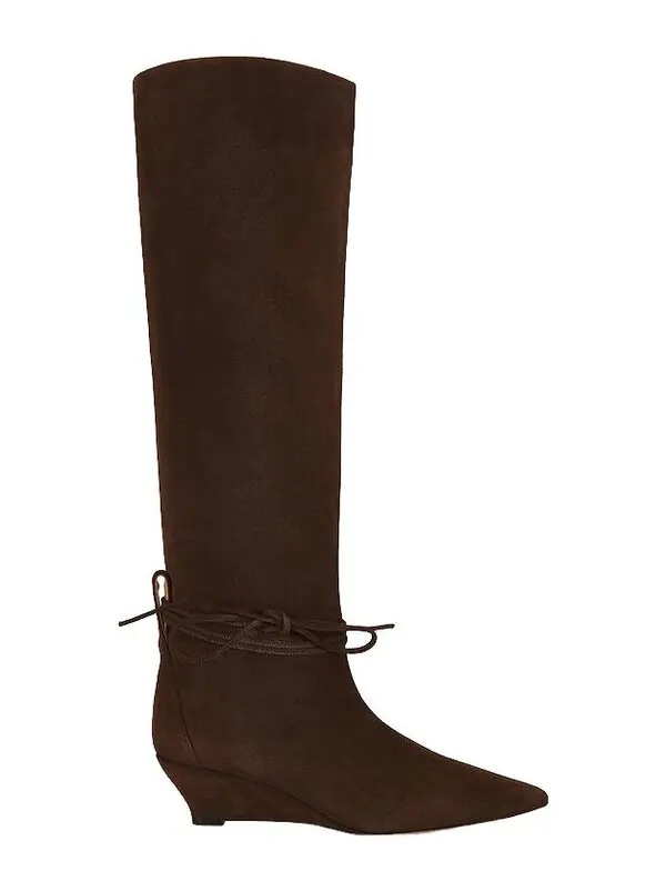 ODISSI Greta Suede Boots With Tie Fastening - Chocolate