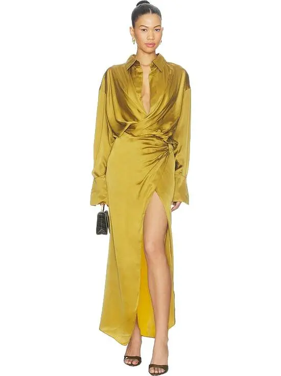 Andamane Draped Maxi Shirt Dress - Amber